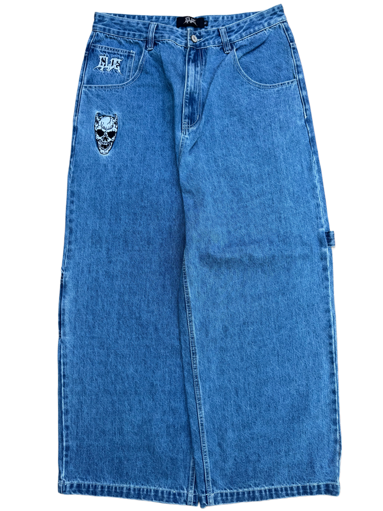 Blue Wide Leg GLOE Cross Skull Carpenter Jeans – Gloe Product, Inc.