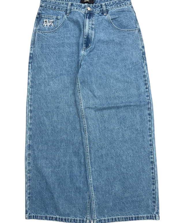 Blue Wide Leg GLOE Spell Out Jeans – Gloe Product, Inc.